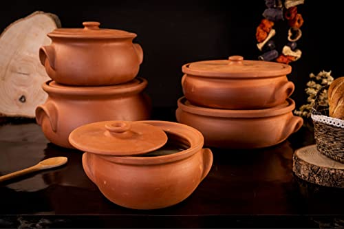 LUKSYOL Handmade Moroccan Clay Pots with Lids | Versatile Cookware Set for Authentic Cooking | Terracotta & Safe