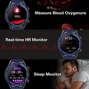 BRIBEJAT BT2 Pro Smart Watch for Men Compatible with Samsung iPhone Android Phones (Dial/Answer Calls) Built-in Music Player, Voice Assistant, Real-time Heart Rate & Sleep Monitor, Blue and Gray