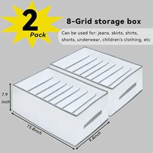 2 Pcs Closet Organizers and Storage, 8 Grids Dividers Drawer Organizer Portable clothes Storage Baskets Foldable Wardrobe Clothes Organizer and Storage Bins for Jeans Pant Shirts Bedroom Folding Closet Drawer Organizers