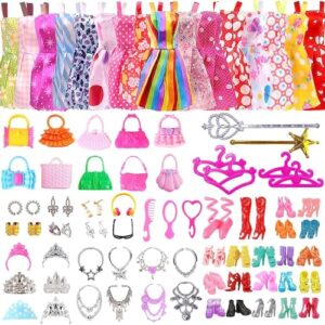 96 pcs doll clothes and accessories for barbie 11.5 inch doll 16 slip dresses 20 pair of shoes 10 handbags 30 jewelry accessories fashion outfits necklace mirror earring crown hanger in random