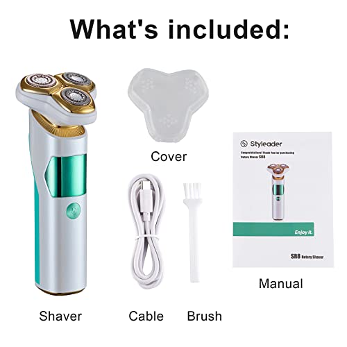 Styleader Aluminum Foil Shaver, with 24K Gold Coated Foil Blade and Popup Beard Trimmer, Rechargeable Electric Razor for Men (White Green)