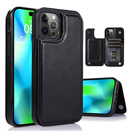 ZTOFERA for iPhone 14 Pro Max Case Wallet with Card Holder Protective Magnetic Closure Adjustable Stand Shockproof Lightweight Glossy Slim Thin Phone Cover for iPhone 14 Pro Max - Black