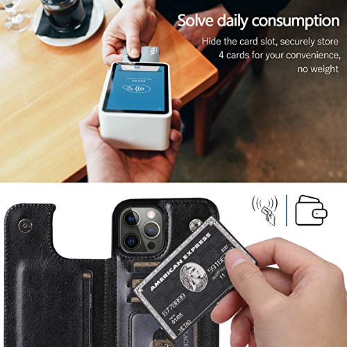 ZTOFERA for iPhone 14 Pro Max Case Wallet with Card Holder Protective Magnetic Closure Adjustable Stand Shockproof Lightweight Glossy Slim Thin Phone Cover for iPhone 14 Pro Max - Black