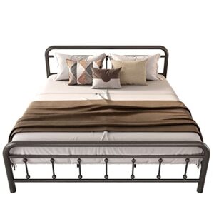 likimio california king bed frames, metal platform bed frame king with headboard and strong support frames, easy assembly, noise-free, no box spring needed, grey black