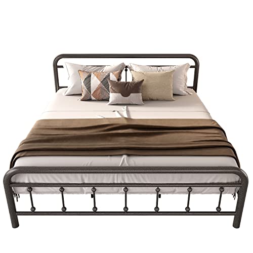 LIKIMIO California King Bed Frames, Metal Platform Bed Frame King with Headboard and Strong Support Frames, Easy Assembly, Noise-Free, No Box Spring Needed, Grey Black