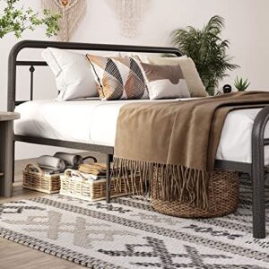 LIKIMIO California King Bed Frames, Metal Platform Bed Frame King with Headboard and Strong Support Frames, Easy Assembly, Noise-Free, No Box Spring Needed, Grey Black