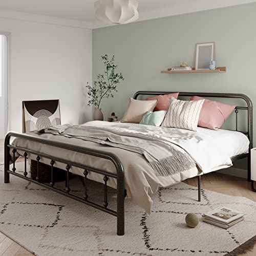 LIKIMIO California King Bed Frames, Metal Platform Bed Frame King with Headboard and Strong Support Frames, Easy Assembly, Noise-Free, No Box Spring Needed, Grey Black