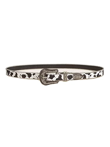 Verdusa Women's Cow Print Leather Belts Vintage Weatern Waist Belt Black and White 80