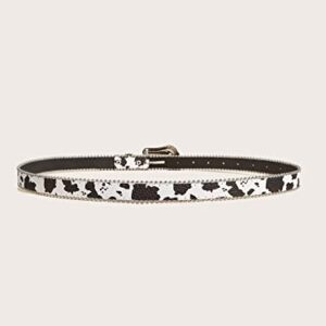 Verdusa Women's Cow Print Leather Belts Vintage Weatern Waist Belt Black and White 80