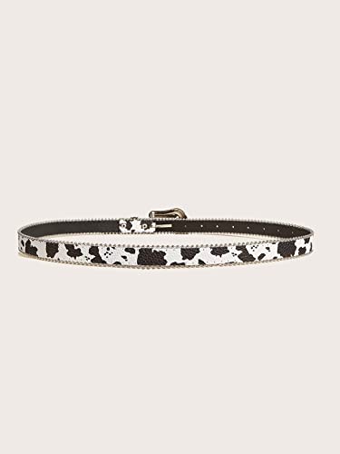 Verdusa Women's Cow Print Leather Belts Vintage Weatern Waist Belt Black and White 80