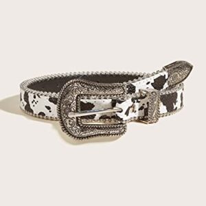 Verdusa Women's Cow Print Leather Belts Vintage Weatern Waist Belt Black and White 80