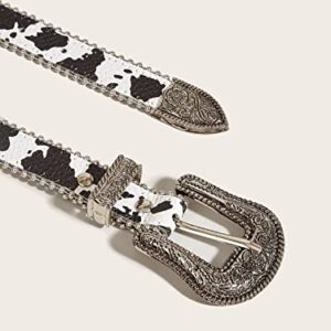 Verdusa Women's Cow Print Leather Belts Vintage Weatern Waist Belt Black and White 80