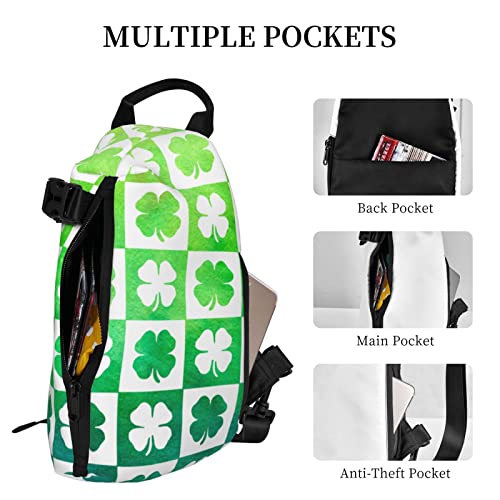 Crossbody Sling Backpack St-Patrick'S-Day-Clover Travel Hiking Chest Daypack One Strap Shoulder Bag