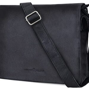 ANTONIO VALERIA Albert Black Grainy Nappa Leather Messenger Bag for Men