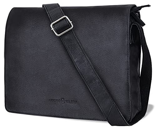 ANTONIO VALERIA Albert Black Grainy Nappa Leather Messenger Bag for Men