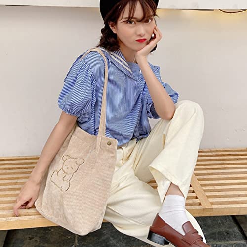 AWXZOM Corduroy Tote Bag tote bag for women corduroy Shoulder bag corduroy crossbody bag cute tote bags aesthetic bag (bear1)