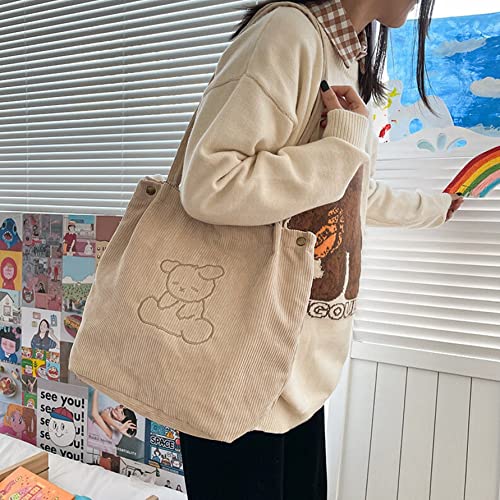 AWXZOM Corduroy Tote Bag tote bag for women corduroy Shoulder bag corduroy crossbody bag cute tote bags aesthetic bag (bear1)