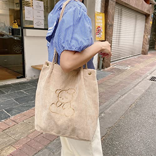 AWXZOM Corduroy Tote Bag tote bag for women corduroy Shoulder bag corduroy crossbody bag cute tote bags aesthetic bag (bear1)