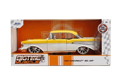 Jada Toys Big Time Muscle 1:24 1957 Chevy Bel-Air Die-cast Car Yellow, Toys for Kids and Adults