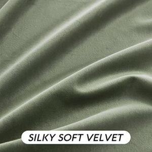 RYB HOME Sage Green Velvet Curtains 84 inch, Room Darkening Super Soft Velvet Drapes for Living Room Thermal Insulated Pleat Tapes Window Treatment for Bedroom Playroom, W52 x L84 inch, 2 Panels