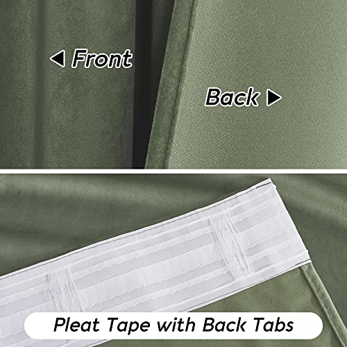 RYB HOME Sage Green Velvet Curtains 84 inch, Room Darkening Super Soft Velvet Drapes for Living Room Thermal Insulated Pleat Tapes Window Treatment for Bedroom Playroom, W52 x L84 inch, 2 Panels