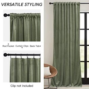 RYB HOME Sage Green Velvet Curtains 84 inch, Room Darkening Super Soft Velvet Drapes for Living Room Thermal Insulated Pleat Tapes Window Treatment for Bedroom Playroom, W52 x L84 inch, 2 Panels