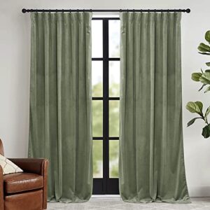 RYB HOME Sage Green Velvet Curtains 84 inch, Room Darkening Super Soft Velvet Drapes for Living Room Thermal Insulated Pleat Tapes Window Treatment for Bedroom Playroom, W52 x L84 inch, 2 Panels