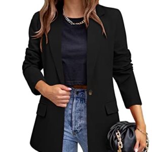 CRAZY GRID Womens Casual Blazer Long Sleeve Business Suit Jacket Open Front Button Work Office Blazer Jacket Fashion Dressy Ladies Blazer Black Size X-Large