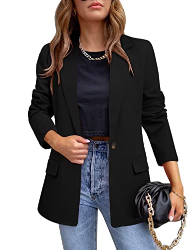 CRAZY GRID Womens Casual Blazer Long Sleeve Business Suit Jacket Open Front Button Work Office Blazer Jacket Fashion Dressy Ladies Blazer Black Size X-Large