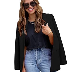 CRAZY GRID Womens Casual Blazer Long Sleeve Business Suit Jacket Open Front Button Work Office Blazer Jacket Fashion Dressy Ladies Blazer Black Size X-Large