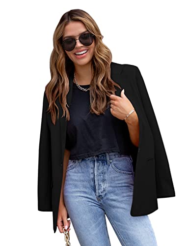 CRAZY GRID Womens Casual Blazer Long Sleeve Business Suit Jacket Open Front Button Work Office Blazer Jacket Fashion Dressy Ladies Blazer Black Size X-Large