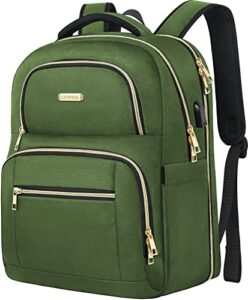 ltinveck travel laptop backpack for women men, business anti theft tsa friendly laptops backpack with usb charging port,durable water resistant computer bag fits 15.6 inch laptops,green