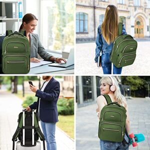 LTINVECK Travel Laptop Backpack for Women Men, Business Anti Theft TSA Friendly Laptops Backpack with USB Charging Port,Durable Water Resistant Computer Bag Fits 15.6 Inch Laptops,Green