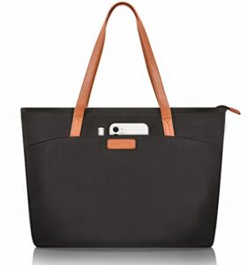 prite laptop tote bag for women shoulder bag with 16” computer compartment for work school travel (black)