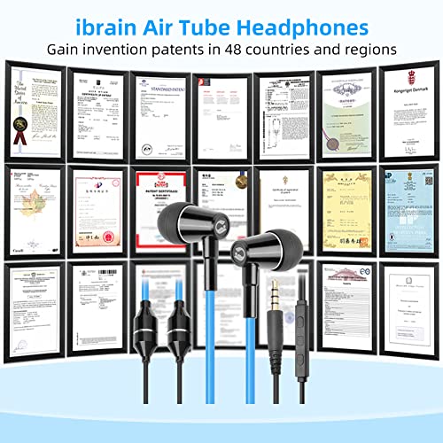 ibrain Air Tube Headphones Air Tube Earbuds with Patented Technology Airtube Headset with Microphone & Volume Control Airtube Headphones for a Safe and Healthy Listening (Black & Blue)