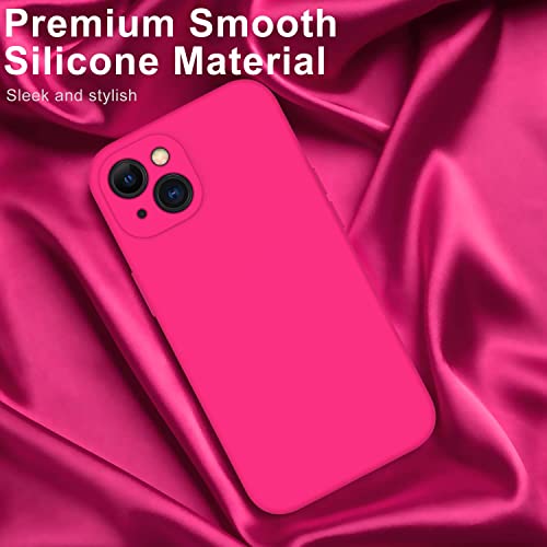 DEENAKIN Compatible with iPhone 13 Case with Screen Protector - Silky Soft Silicone - Enhanced Camera Cover - 16ft Drop Tested - Slim Fit Protective Phone Case for Women Girls 6.1" - Hot Pink