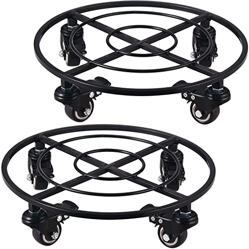 KvyusFlourish 2 Packs Metal Plant Caddy with Wheels 13.6" Rolling Plant Stands Heavy-Duty Wrought Iron Plant Dolly Plant Rollers Planter Mover with Casters, Strong Load Capacity