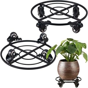 KvyusFlourish 2 Packs Metal Plant Caddy with Wheels 13.6" Rolling Plant Stands Heavy-Duty Wrought Iron Plant Dolly Plant Rollers Planter Mover with Casters, Strong Load Capacity