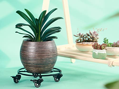 KvyusFlourish 2 Packs Metal Plant Caddy with Wheels 13.6" Rolling Plant Stands Heavy-Duty Wrought Iron Plant Dolly Plant Rollers Planter Mover with Casters, Strong Load Capacity