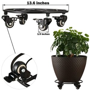 KvyusFlourish 2 Packs Metal Plant Caddy with Wheels 13.6" Rolling Plant Stands Heavy-Duty Wrought Iron Plant Dolly Plant Rollers Planter Mover with Casters, Strong Load Capacity