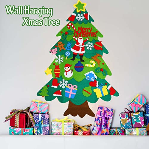 Brishow Felt Christmas Tree DIY Wall Hanging Felt Tree Christmas Felt Detachable Ornament 23pcs Xmas Gift for Kids