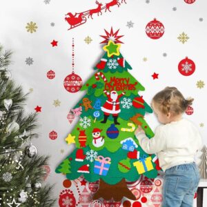 Brishow Felt Christmas Tree DIY Wall Hanging Felt Tree Christmas Felt Detachable Ornament 23pcs Xmas Gift for Kids