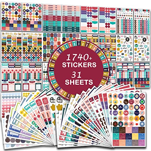 NICKANG Planner Stickers and Accessories | 31Sheets/1740+Pcs | Productivity & Decorative Stickers and Accessories, Ideal for Budget, to Do List, Journals, Calendars, Daily, Women, Adults, Holiday