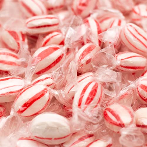 LaetaFood Peppermint Striped Hard Candy Drops, Individually Wrapped (1 Pound Bag - Approx. 75 Count)