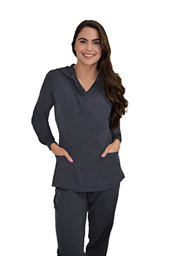 Green Town Women's Pullover Hoodie GT Performance Medical Uniform Scrub Jacket-Pewter-X-Large