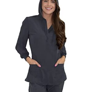 Green Town Women's Pullover Hoodie GT Performance Medical Uniform Scrub Jacket-Pewter-X-Large