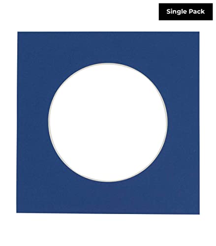 12x12 Mat Bevel Cut for 8x8 Photos - Precut Bottle Blue Circle Shaped Photo Mat Board Opening - Acid Free Matte to Protect Your Pictures - Bevel Cut for Family Photos, Pack of 1 Matboard