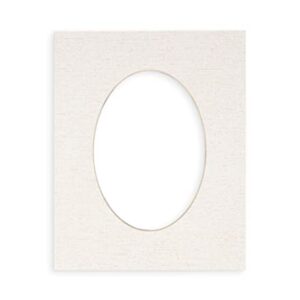 11x14 Mat Bevel Cut for 8x12 Photos - Precut White Linen Canvas Oval Shaped Photo Mat Board Opening - Acid Free Matte to Protect Your Pictures - Bevel Cut for Family Photos, Pack of 1 Matboard