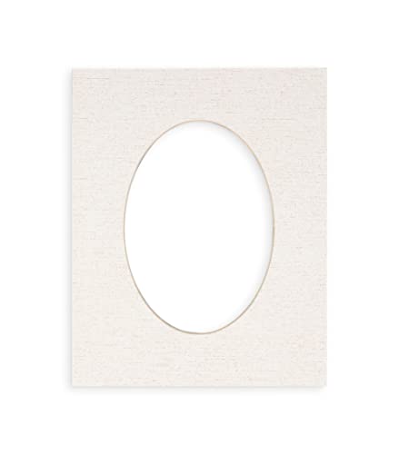 11x14 Mat Bevel Cut for 8x12 Photos - Precut White Linen Canvas Oval Shaped Photo Mat Board Opening - Acid Free Matte to Protect Your Pictures - Bevel Cut for Family Photos, Pack of 1 Matboard