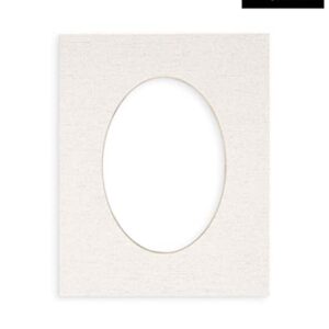 11x14 Mat Bevel Cut for 8x12 Photos - Precut White Linen Canvas Oval Shaped Photo Mat Board Opening - Acid Free Matte to Protect Your Pictures - Bevel Cut for Family Photos, Pack of 1 Matboard